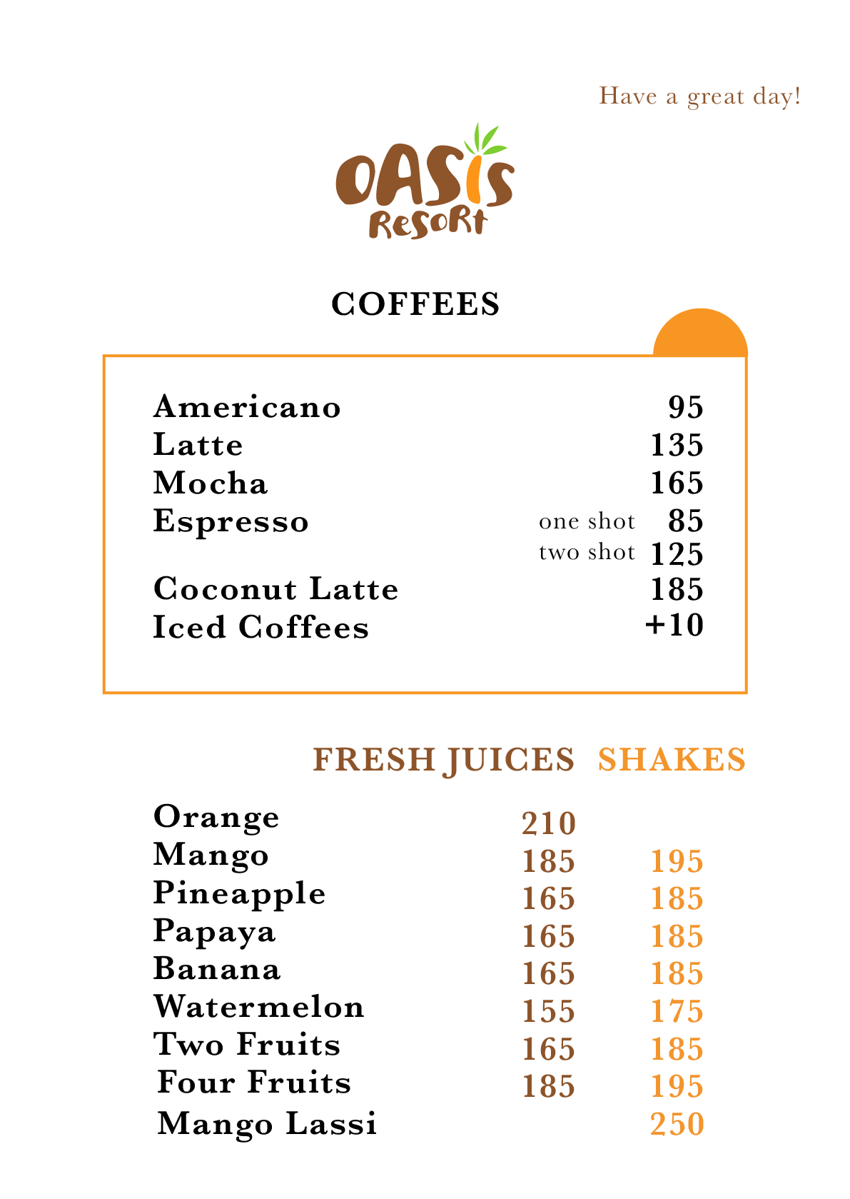 Menu – Oasis Resort Bohol