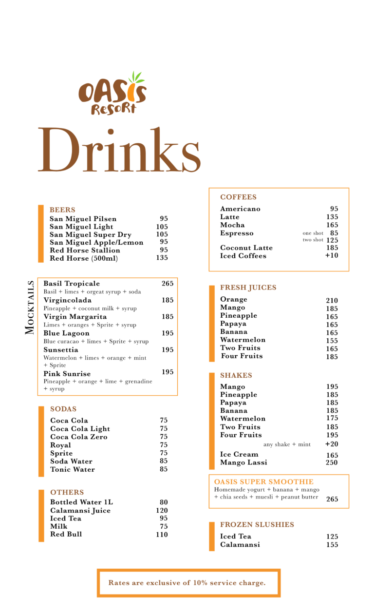 Menu – Oasis Resort Bohol